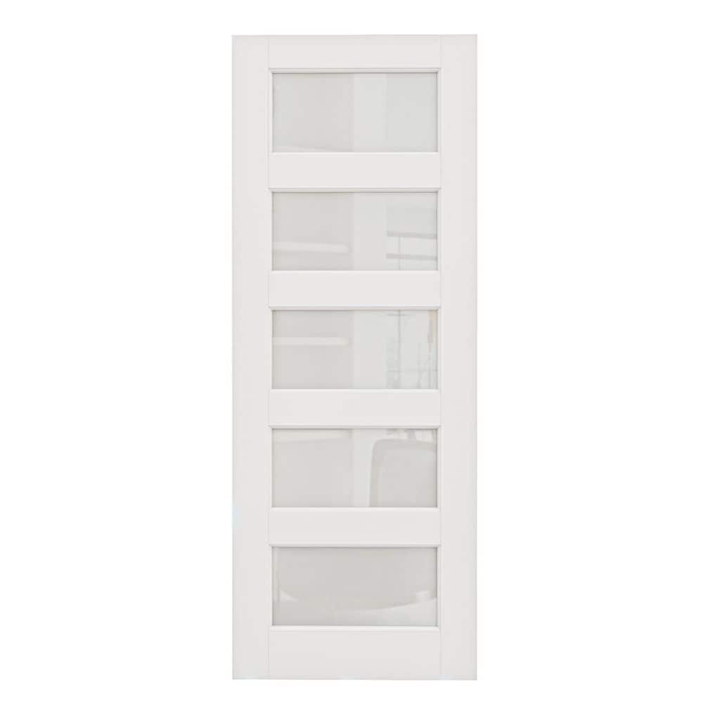 ARK DESIGN 30 in. x 80 in. 5-Lite Tempered Frosted Glass White Solid ...