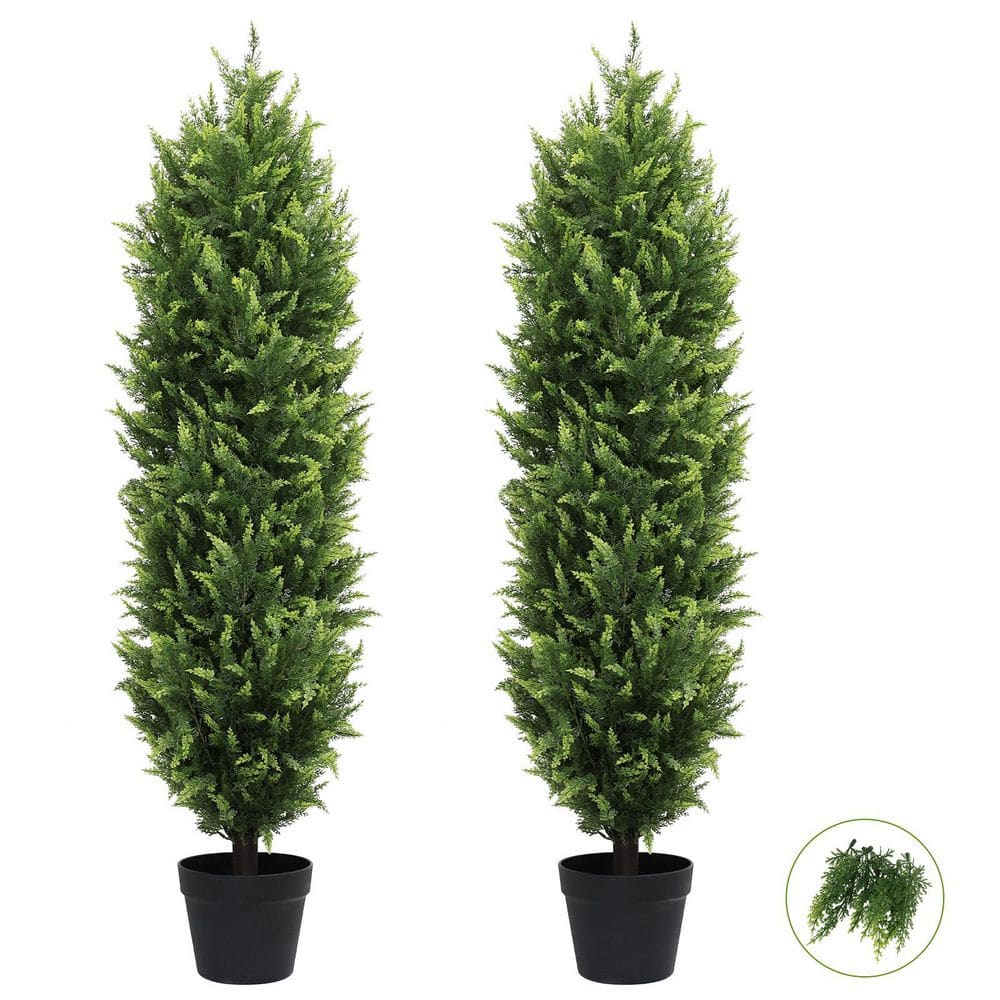 poetree 4 ft. Artificial Cedar Topiary Trees for Outdoor Front Porch ...