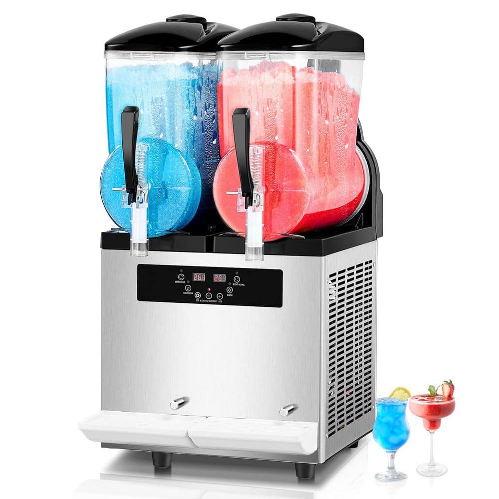SKYSHALO 811 oz. Black Commercial Double Tank Slushy Machine ...
