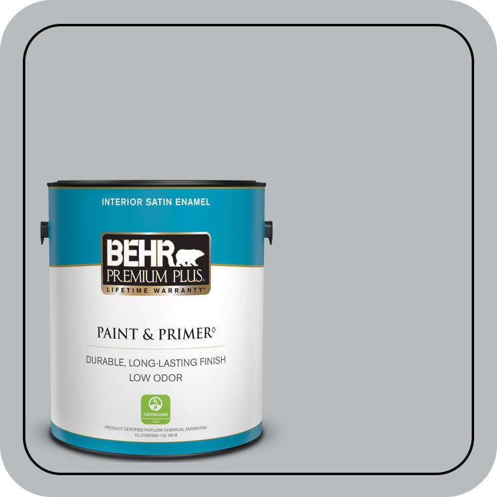 BEHR PREMIUM PLUS 1 gal. #PPU18-05 French Silver Satin Enamel Low Odor ...