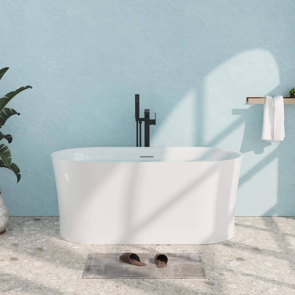 FORCLOVER 59 in. x 31.5 in. Freestanding Soaking Bathtub with Center ...