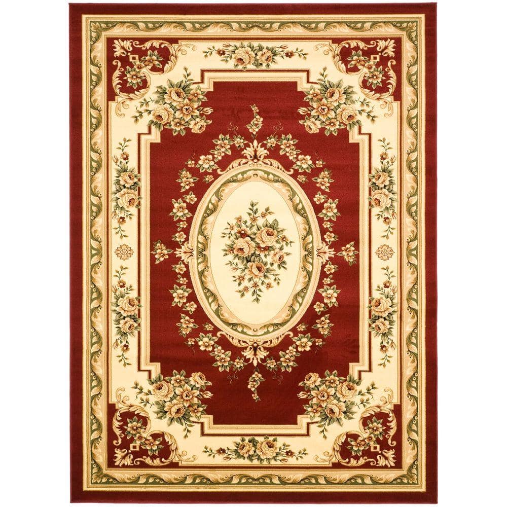 SAFAVIEH Lyndhurst Red/Ivory 9 ft. x 12 ft. Floral Medallion Border ...