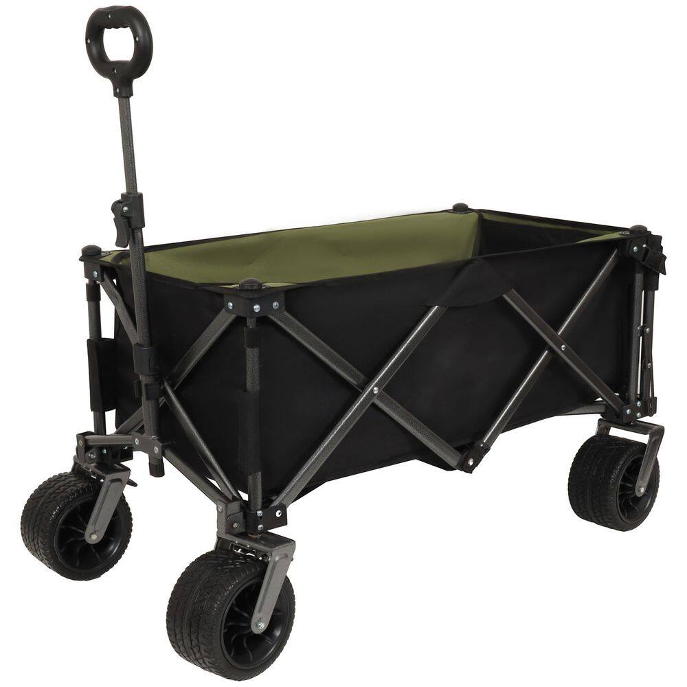 4 cu. ft. Green Foldable Steel Outdoor Wagon Garden Cart with Tailgate ...