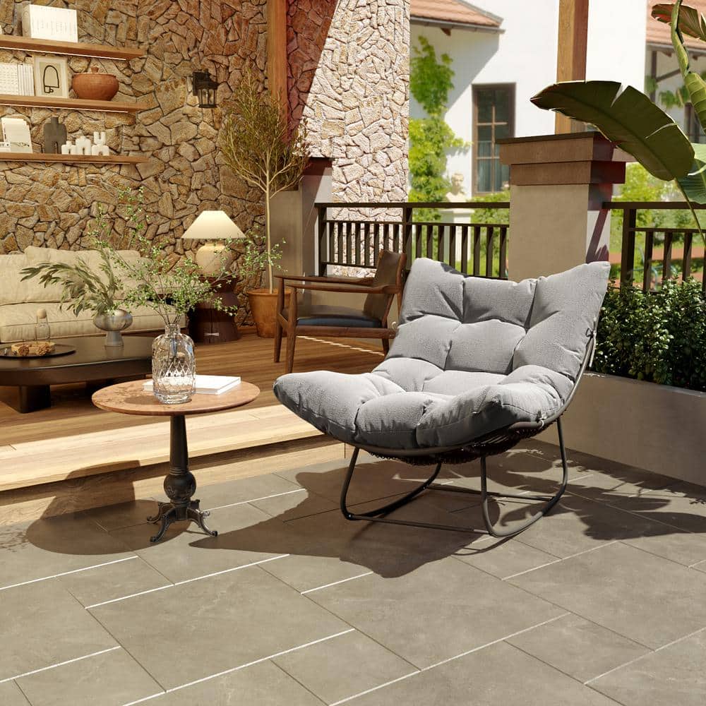Cesicia Gray Metal Outdoor Rocking Chair with Gray Cushion RCRChair003 ...