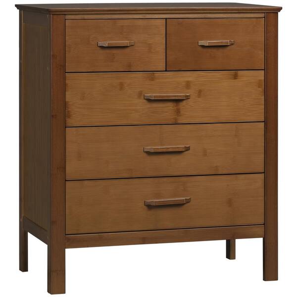HOMCOM Brown 5 Drawer 26 in. W Dresser with Bamboo Frame 831-585V00BN ...