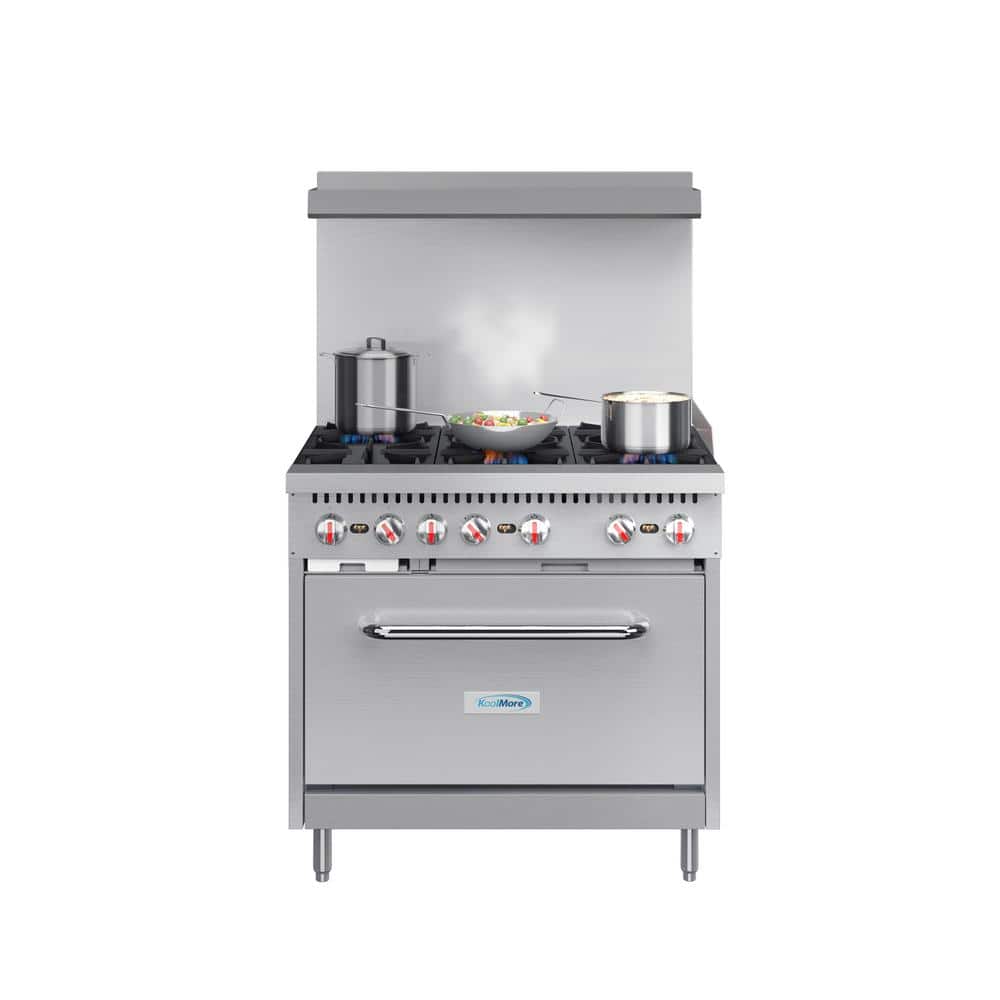 Koolmore 36 in. 6 Burner Commercial Natural Gas Range in Stainless ...