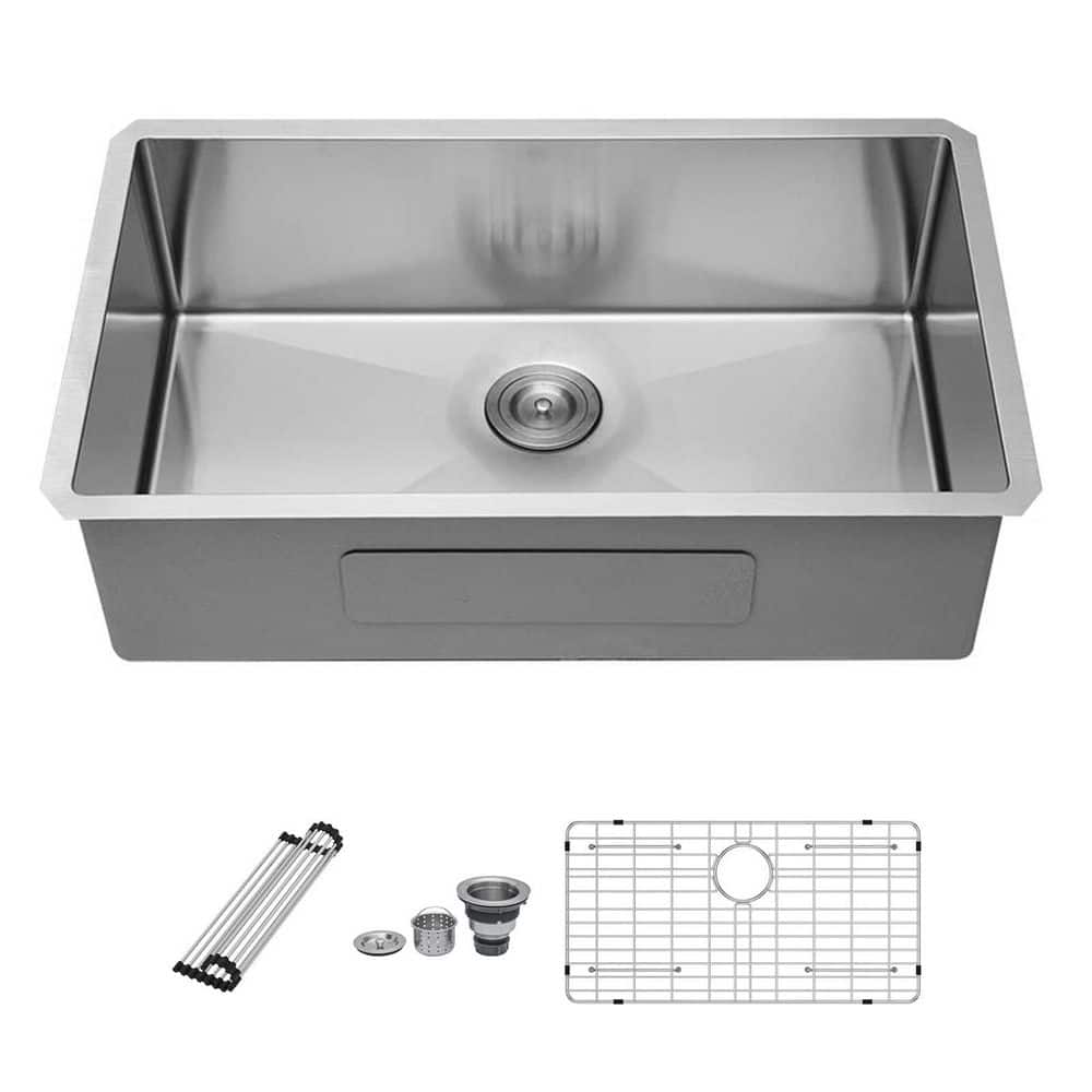 LIVACA 32 in. Undermount Single Bowl 16-Gauge Brushed Nickel Stainless ...