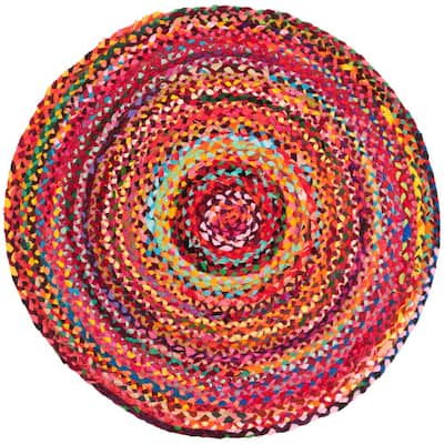SAFAVIEH Braided Rust/Multi 6 ft. x 6 ft. Round Solid Area Rug BRD452P ...