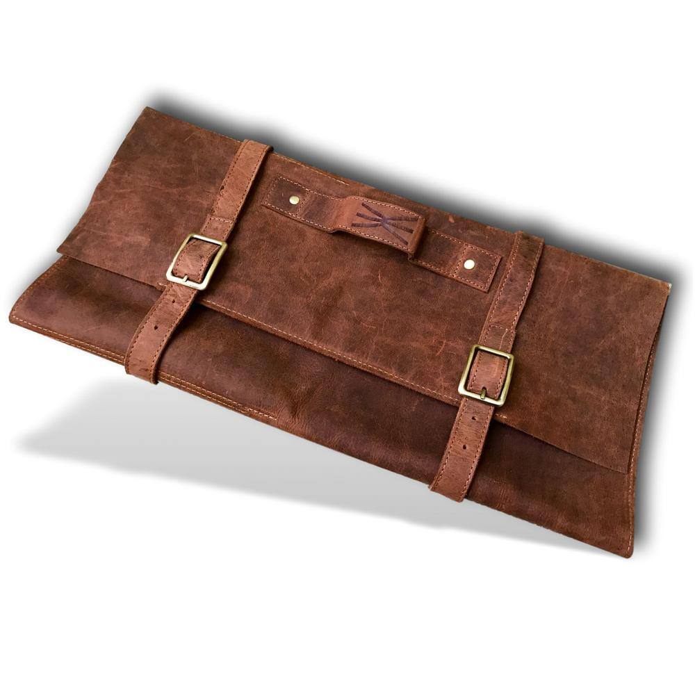 Kauri Design Large Double Buckle Leather Handmade Knife Roll with 11 ...