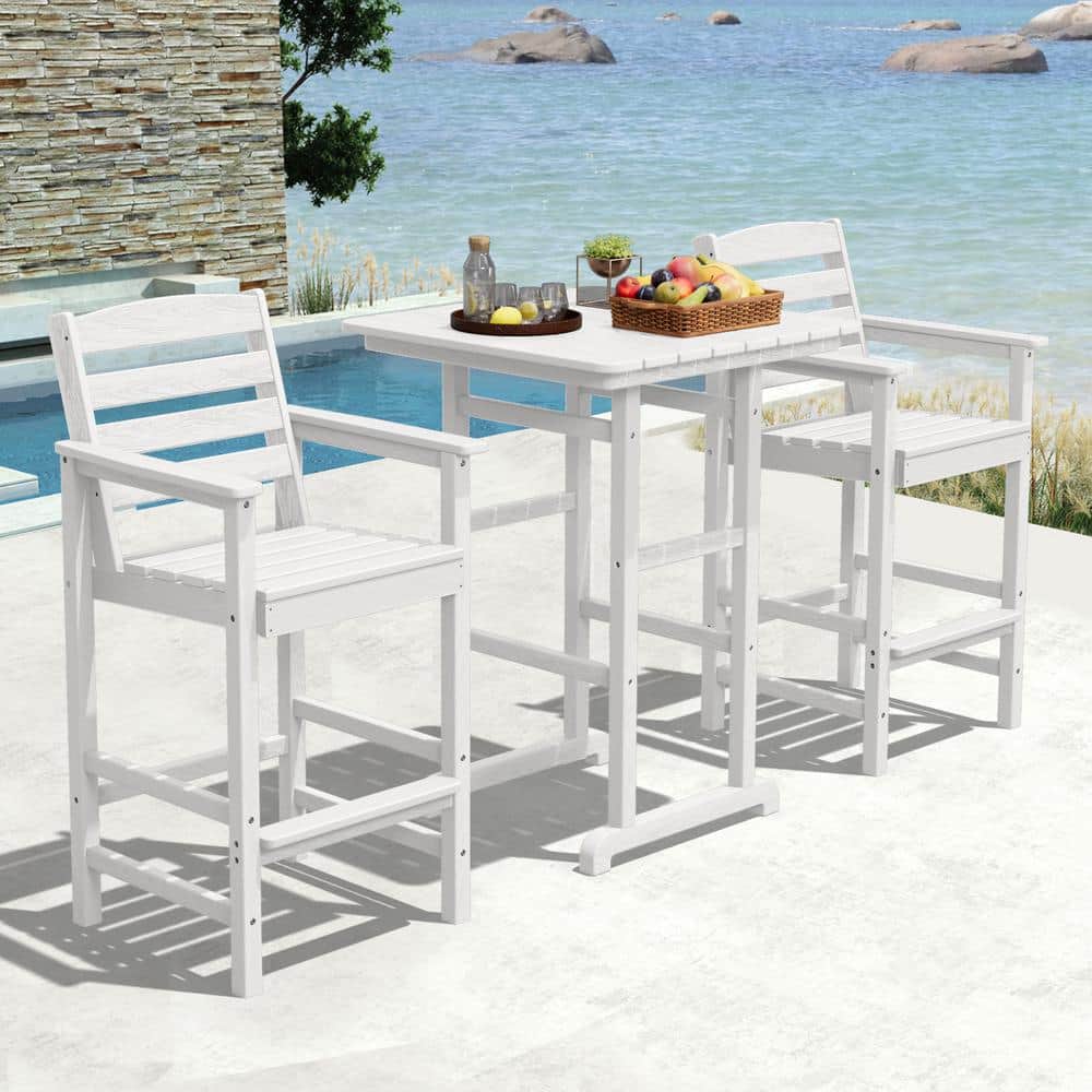 JEAREY 3-Pieces HDPE Plastic Square 46 in. Outdoor Bar Set in White ...