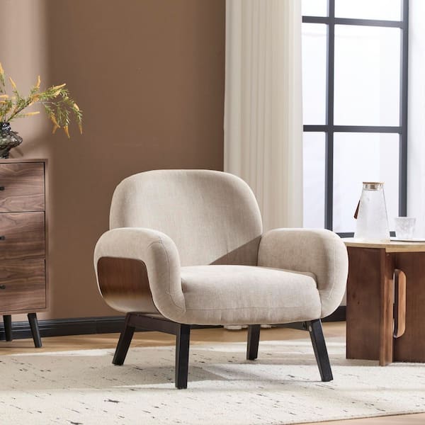 Harper & Bright Designs Khaki Polyester Upholstered Accent Chair Arm ...