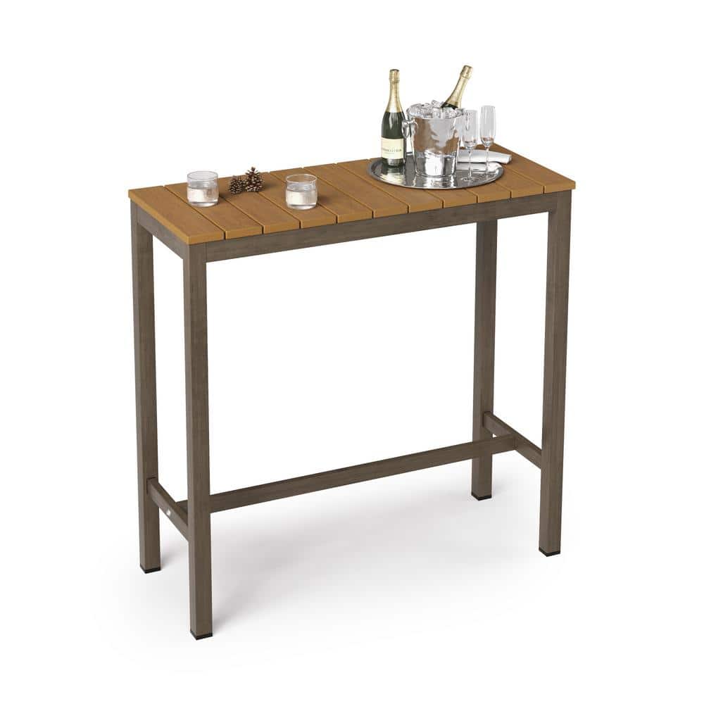 LUE BONA Humphrey 39 in. Teak Plastic HDPS Outdoor Bar Table Patio ...