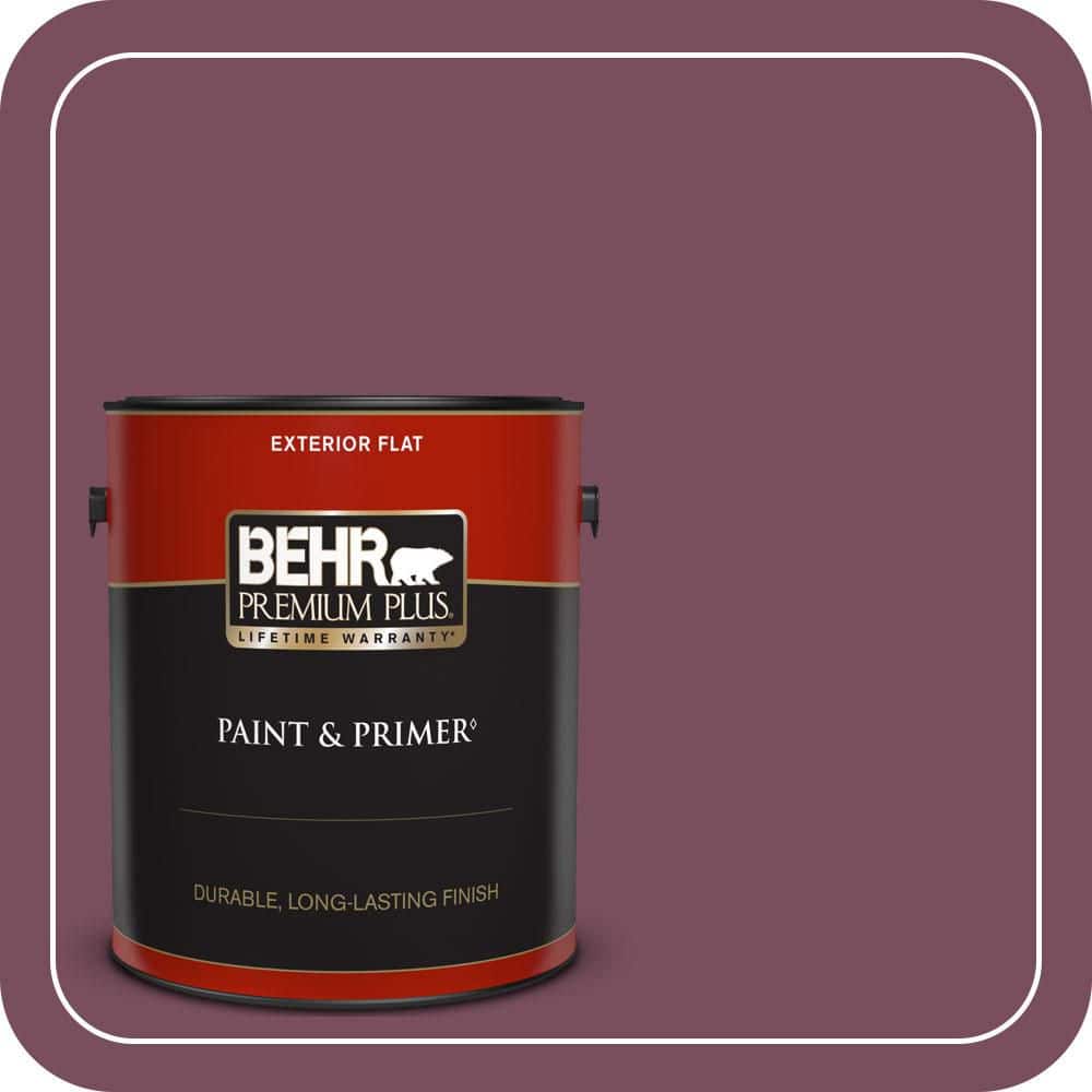 BEHR PREMIUM PLUS 1 gal. #100D-7 Maroon Flat Exterior Paint & Primer ...