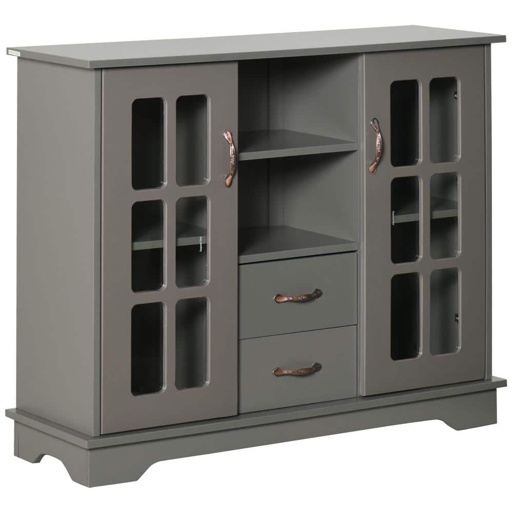 HOMCOM Grey Modern Sideboard Storage Console with Glass Door and ...