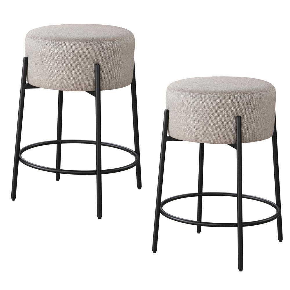 LuXeo Danica 29 in. Black Backless Metal Bar Stool with Beige Fabric ...