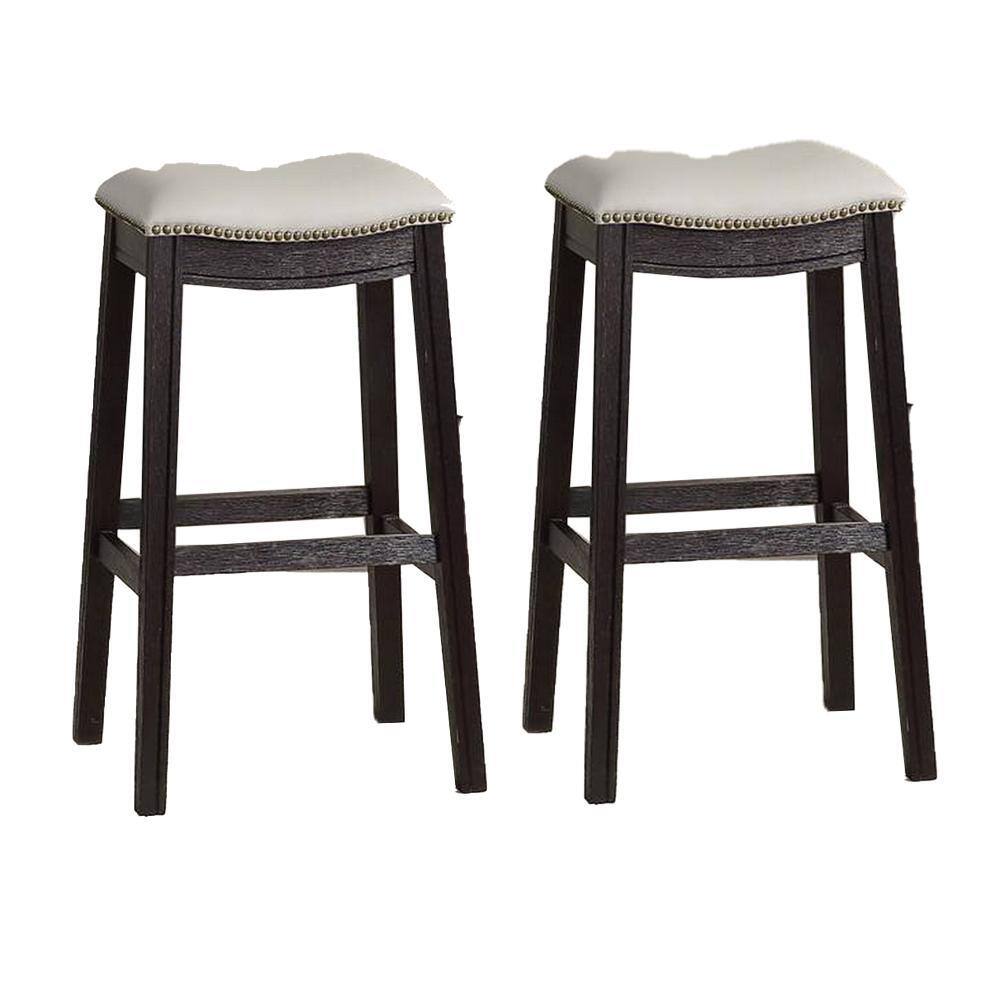 Benjara 29 in. Black and Gray Backless Wooden Frame Bar stool with ...