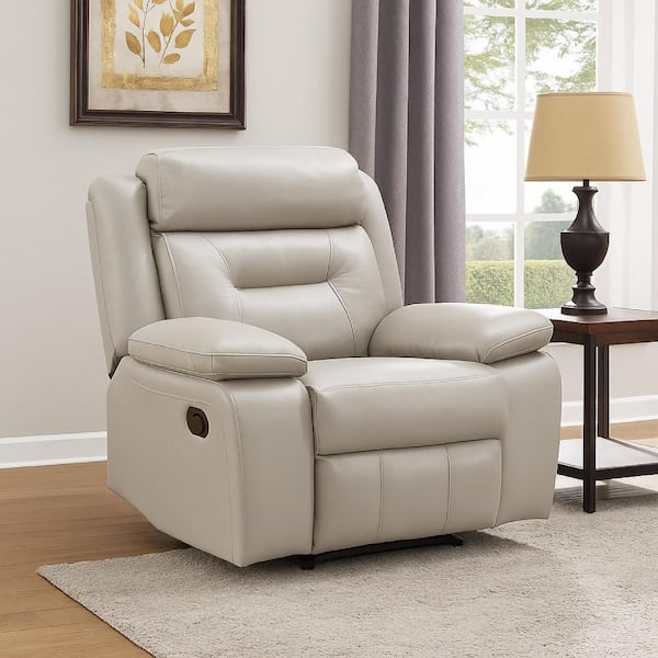 Benjara Conia Silver Light Gray Faux Leather Standard Recliner Chair ...