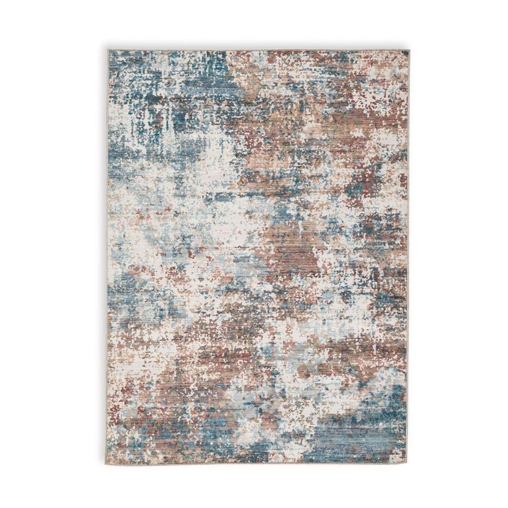 Benjara Brown, Gray and White Bea 5 ft. x 7 ft. Geometric Area Rug ...
