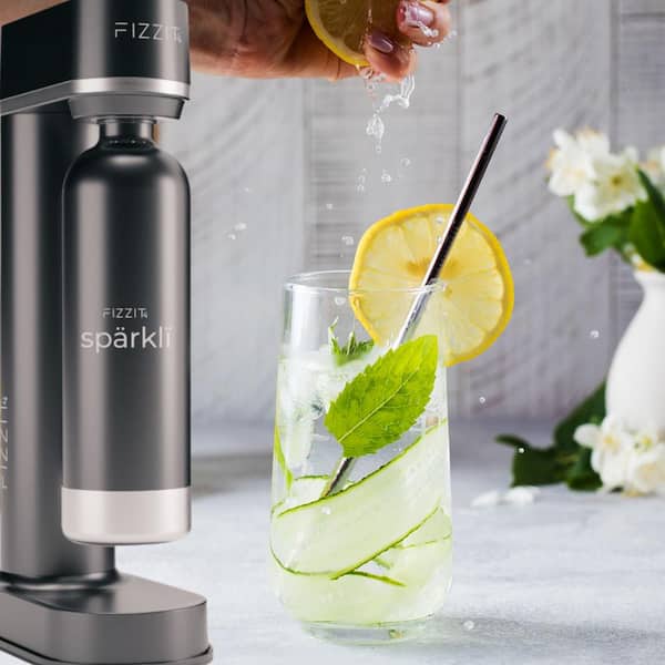 FizzIt Sprkl Carbonated Water Soda Maker with Stainless Steel Bottle Included Black