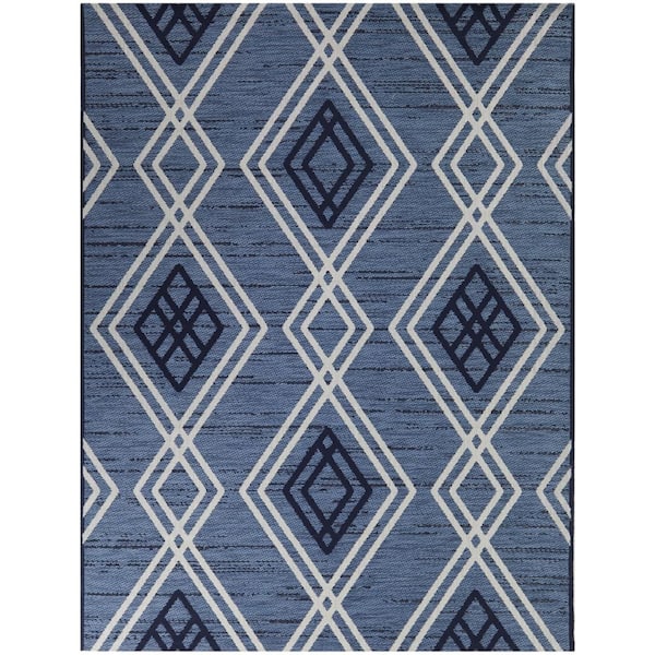 BALTA Cory Blue 7 ft. 10 in. x 10 ft. Trellis Indoor/Outdoor Area Rug ...