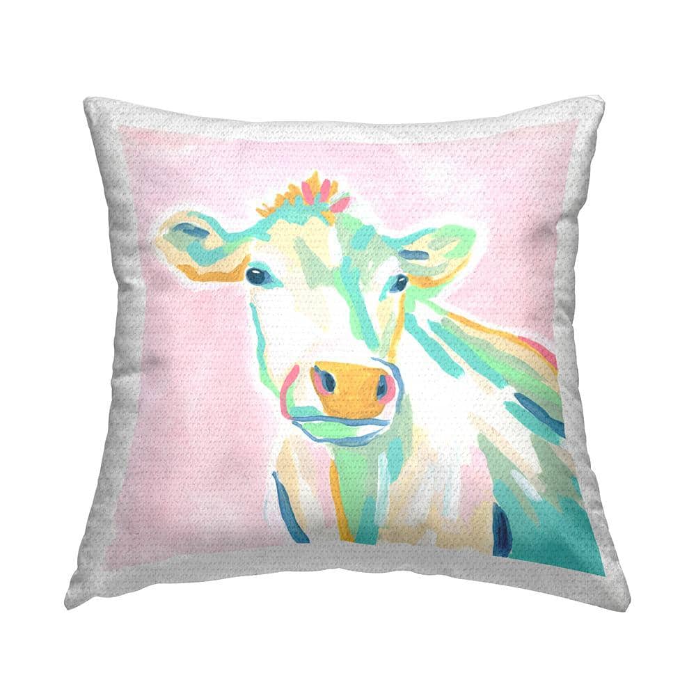 Stupell Industries Pastel Cow Portrait Pink Square Outdoor Throw Pillow ...