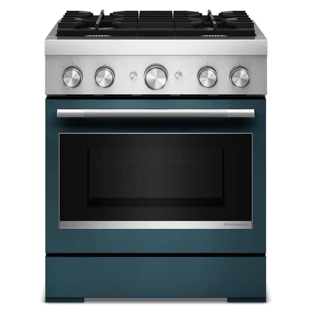 KitchenAid 30 in. 4 Burners Freestanding Dual Fuel Range in Agave with ...