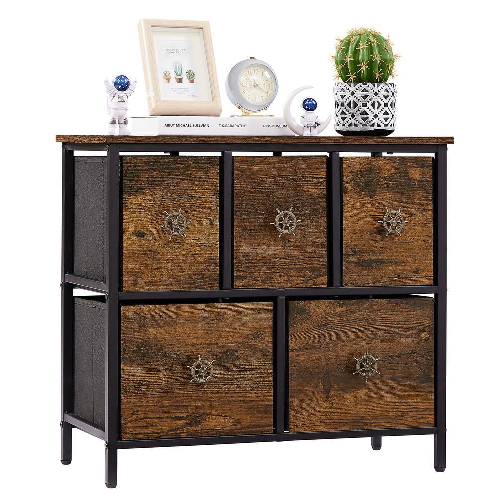 VECELO Extra Wide Dresser Storage Brown 5 Drawers 23.6 in.L Dresser ...