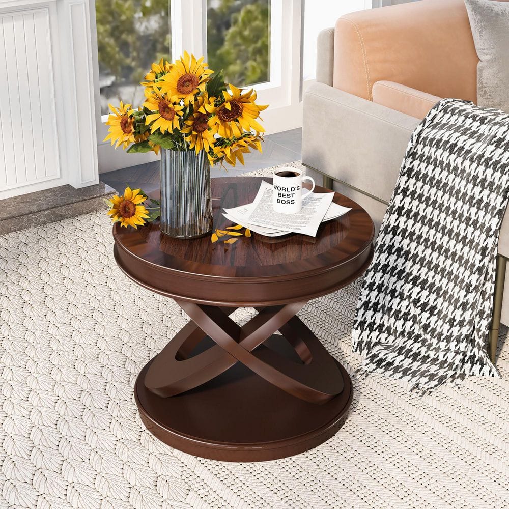 Noble House Liam 22 in. Walnut Round MDF and Solid Wood Veneer End ...