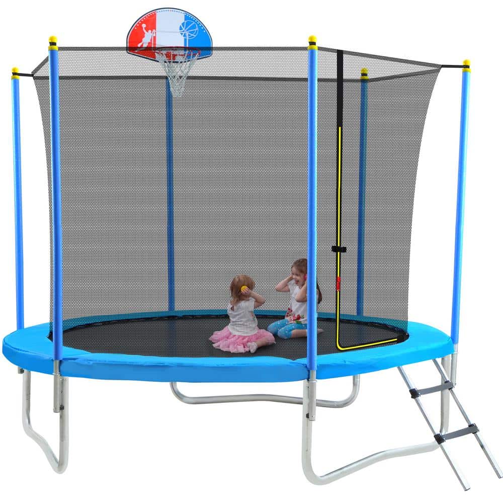 Afoxsos 8 ft. Blue Trampoline for Kids with Safety Enclosure Net ...