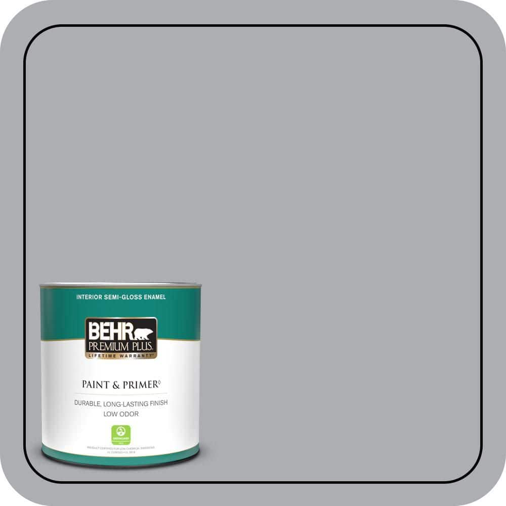 BEHR PREMIUM PLUS 1 qt. #760E-3 Gray Timber Wolf Semi-Gloss Enamel Low ...