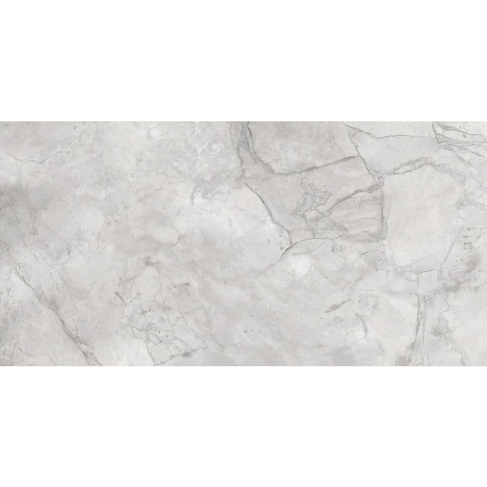 ELIANE Maxi Silver Gray 24 in. x 48 in. Polished Porcelain Stone Look ...