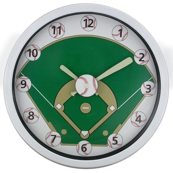 Timekeeper Products 10 in. Round White Frame Rotating Baseball Wall ...