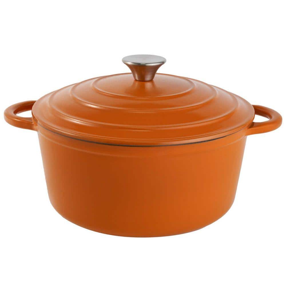 SANFANGIE 6 qt. Round Cast Iron Oven in Orange with Lid, Heavy-Duty, Up ...
