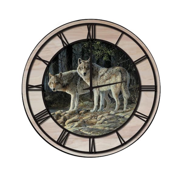 "Shades of Grey" Woodgrain Accent and Black Numbers Imaged Wall Clock ...