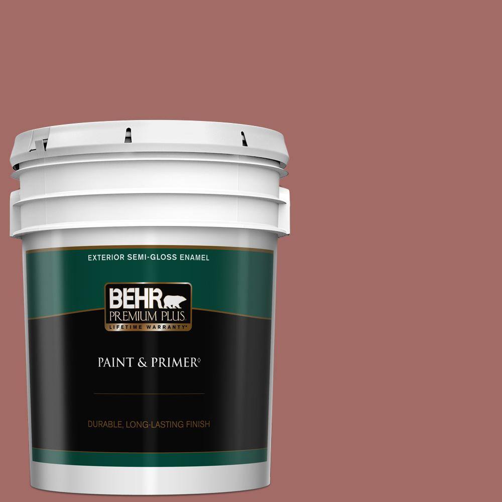 BEHR PREMIUM PLUS 5 gal. #S150-5 Vermilion Semi-Gloss Enamel Exterior ...