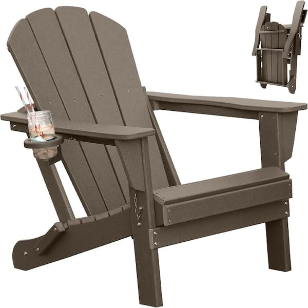 Outdoor Folding HDPE Adirondack Chair with Cup Holder for Lawn Patio ...