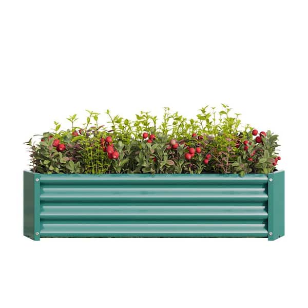 4 ft. x 2 ft. x1 ft. Outdoor Green Metal Raised Garden Bed Planter Box ...