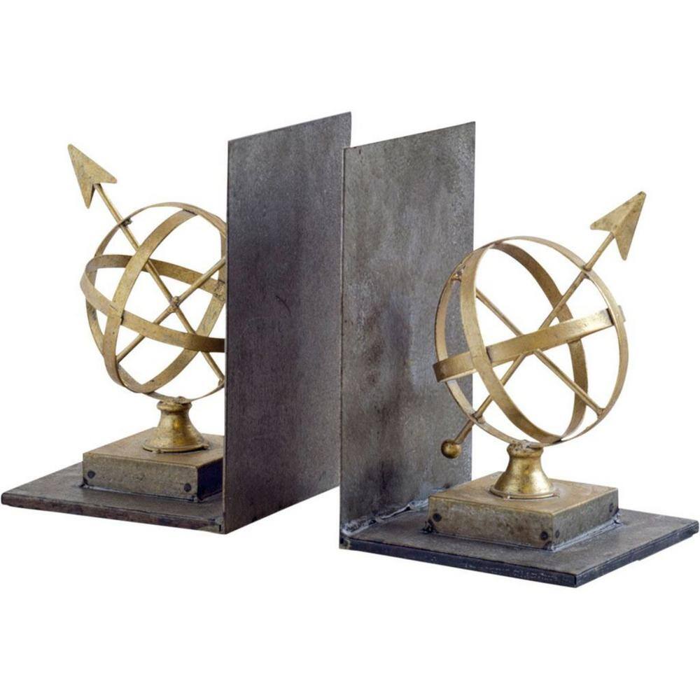 HomeRoots 10 in. Gold Gold Tone Metal Sphere Compass Bookends ...