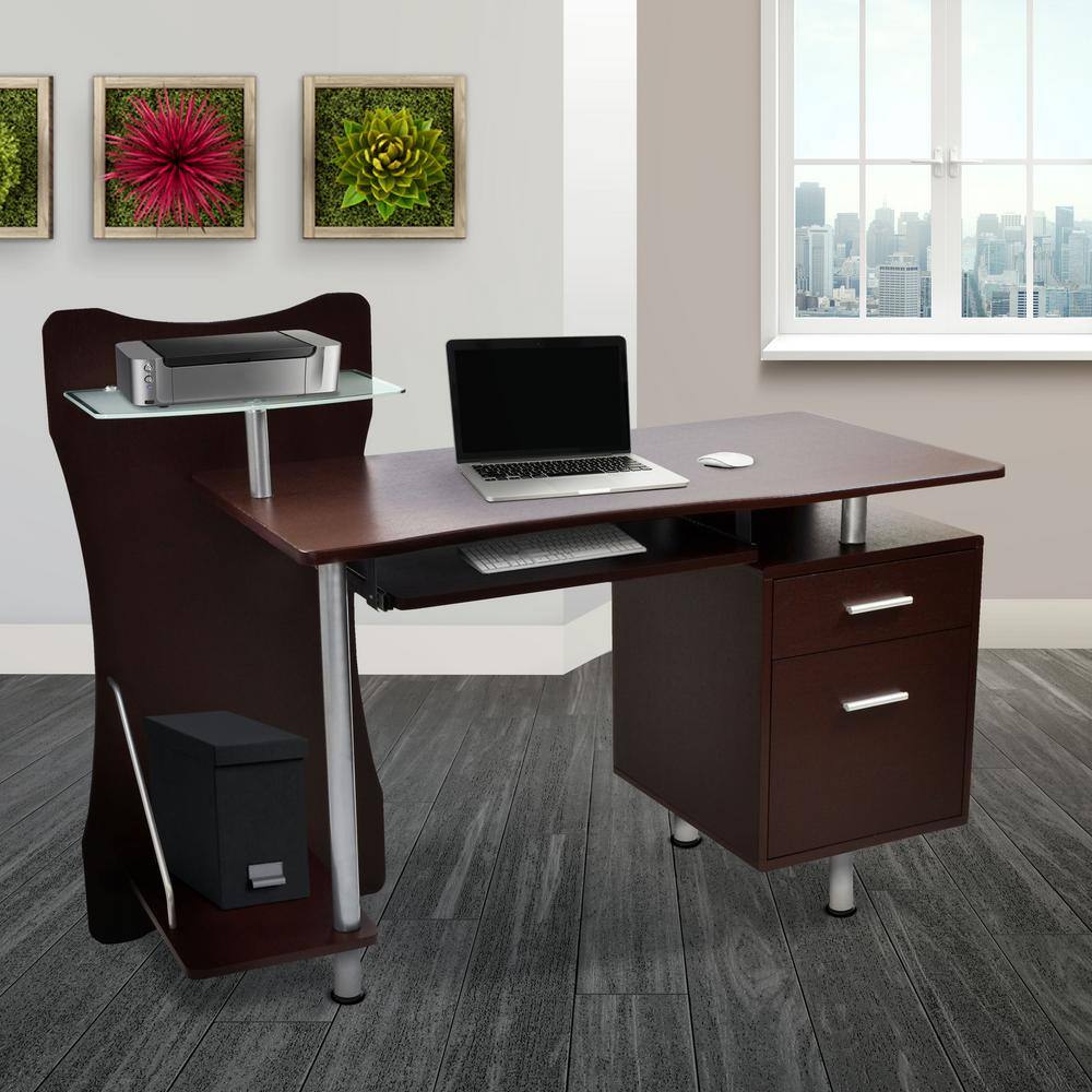 TECHNI MOBILI Rectangular Chocolate 2 Drawer Computer Desk with ...