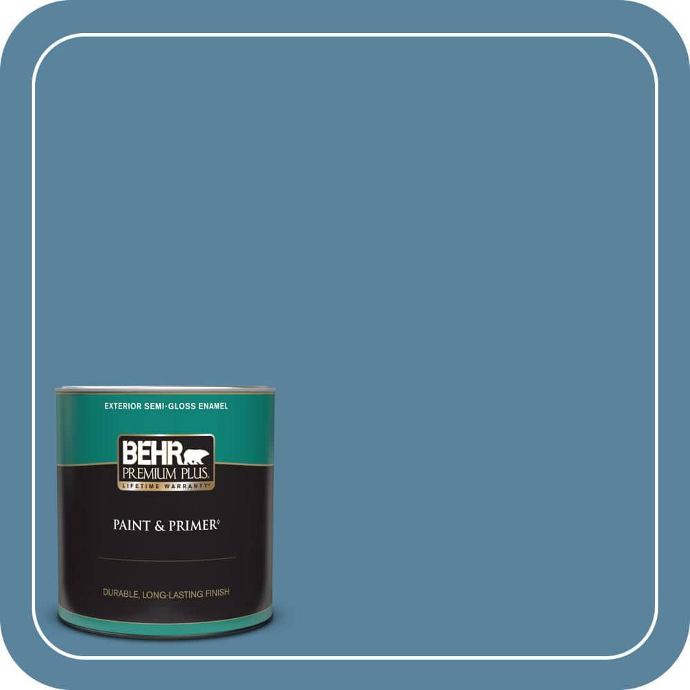 BEHR PREMIUM PLUS 1 qt. #BIC-38 Honest Blue Semi-Gloss Enamel Exterior ...