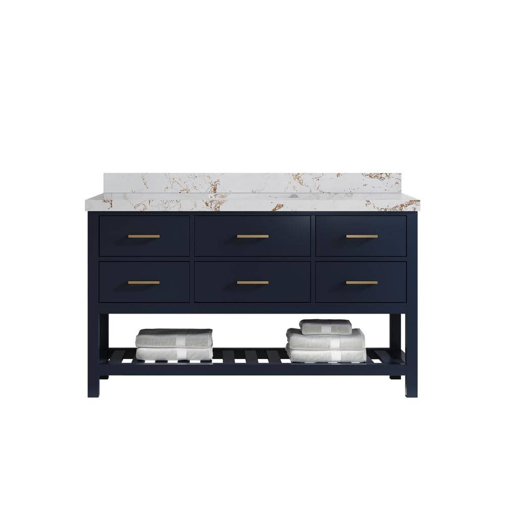 Willow Collections Parker 60 in. Single Sink Freestanding Navy Blue ...