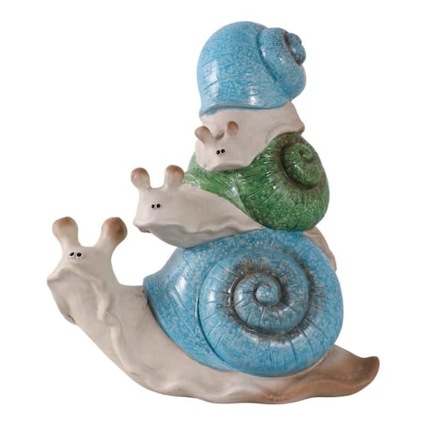Liv & Skye 14 in. x 15 in. Ivory Resin Stacked Snails with Colored ...