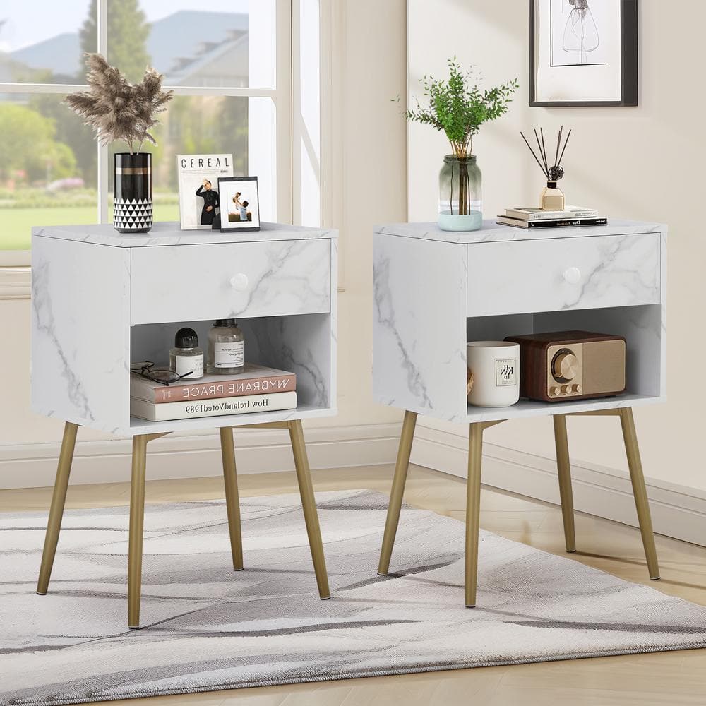 VECELO Nightstands (Set of 2), Industrial 2-Tier Wood End Tables with ...