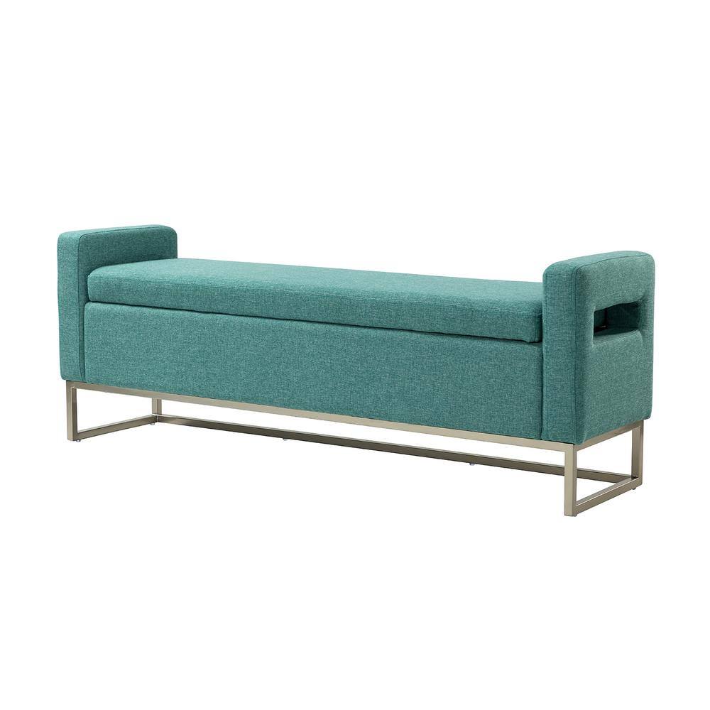 ARTFUL LIVING DESIGN Teal Storage Bench with Metal Legs Justo 59.1 in ...