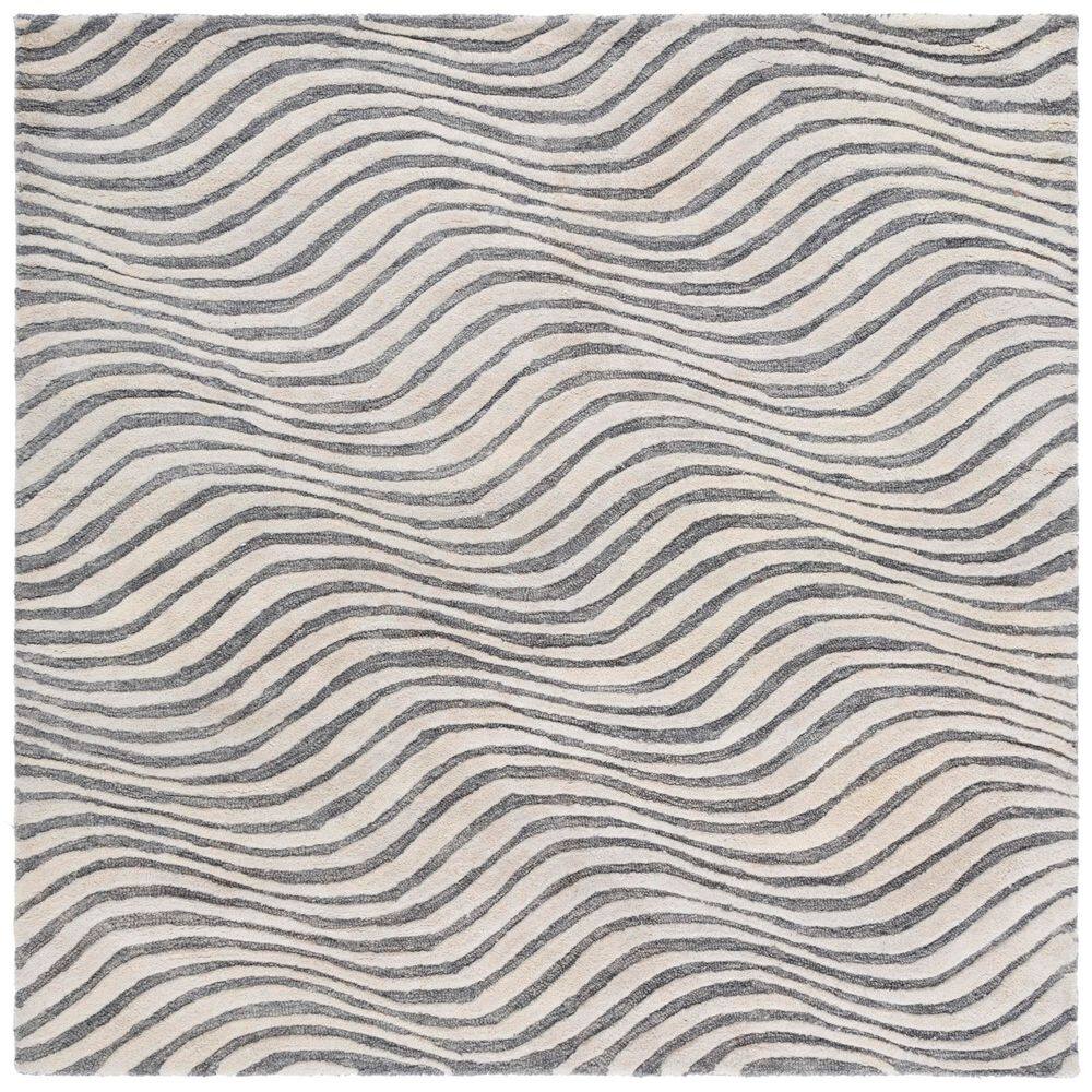 SAFAVIEH Ebony 6 ft. x 6 ft. Gray/Ivory Geometric Striped Waves Square ...