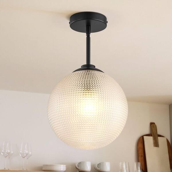RRTYO Tamar 1-Light 9.8 in. Modern Black Glass Globe Pendant Light with ...