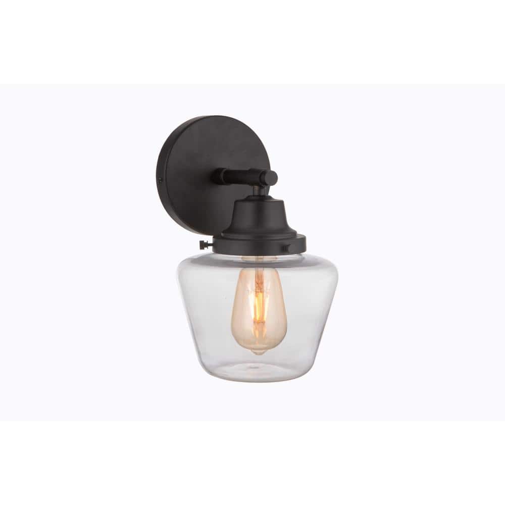 CRAFTMADE Essex 7 in. 1 -Light Flat Black Finish Wall Sconce with Clear ...
