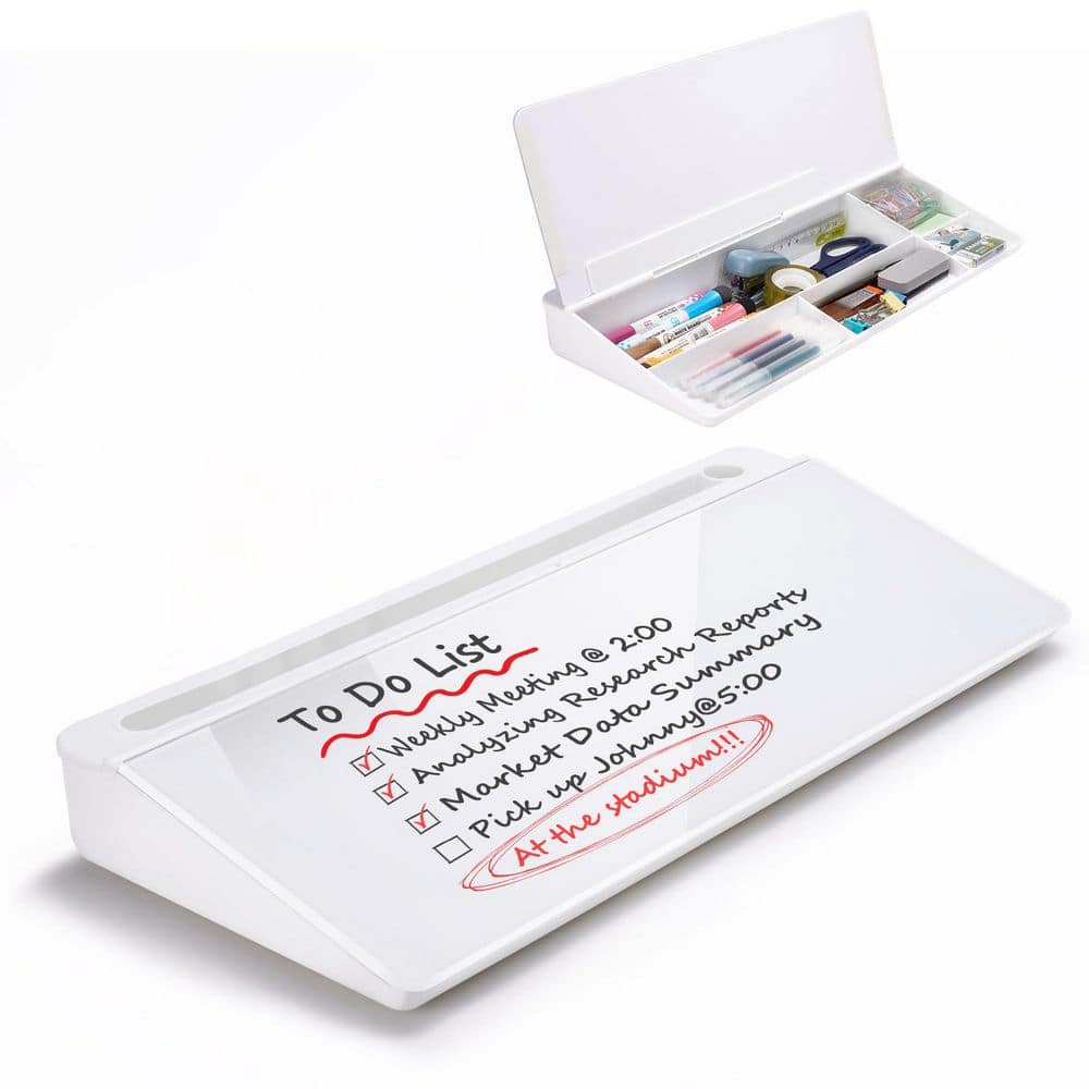 Small Desktop Whiteboard-Glass Dry Erase Board w/ Drawer and Accessory ...