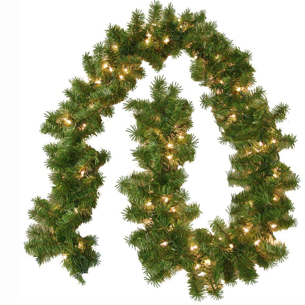 General Foam 9 ft. Pre-Lit Carolina Fir Garland with Clear Lights HD ...