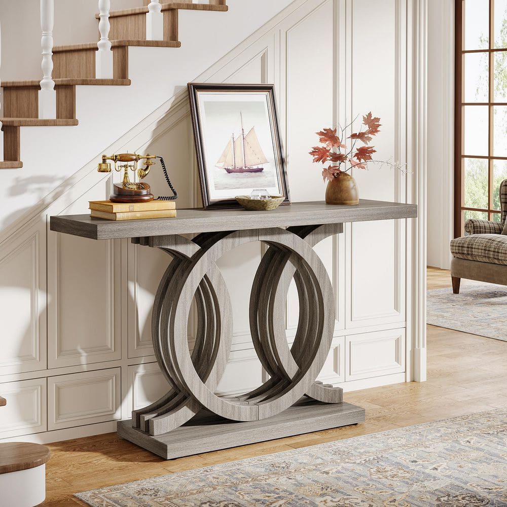 BYBLIGHT Turrella 55 in. Rectangle Wooden Console Table with Geometric ...